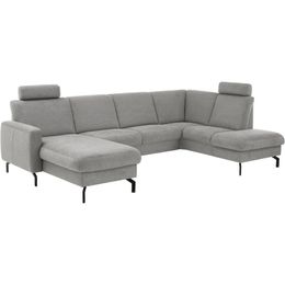 Die PlanBar Wohnlandschaft &raquo;PP-PF25099, U-Form, Breite 307cm&laquo; Wahlweise mit Kopfst&uuml;tzen, Stauraum und motorischer Vorziehbank grau 94% Polyester, 6% 