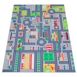 Paco Home Kinderteppich &raquo;Bino 576&laquo; rechteckig 4 mm H&ouml;he Kurzflor, Stra&szlig;en-Spiel-Teppich, Kinderzimmer grau Polyester B : 200cm 1 Stk., 4mm, L: 290cm