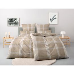 Tom Tailor HOME Bettw&auml;sche &raquo;Ole&laquo; 2 Stk. karierte Bettw&auml;sche aus Baumwolle, mit Rei&szlig;verschluss beige Renforc&eacute;, Obermaterial: 100% Baumwolle B/L: 135cm 