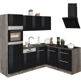 KOCHSTATION Winkelk&uuml;che &raquo;KS-Brindisi&laquo; Stellbreite 230/170 cm, wahlweise mit E-Ger&auml;ten, mit MDF-Fronten schwarz B/H/T: 230cm x 200cm x 60cm, ohne E-