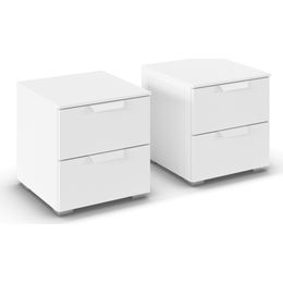 Nachtkommode Rauch, B:40cm H:42cm T:42cm, wei&szlig;, Holzwerkstoff, Sideboards, "Nachttisch Nachtkonsole COSTA Set mit farblich passenden Metallgriffen",