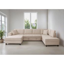 Trends by HG Wohnlandschaft &raquo;Moritz U-Form, B: 324 cm&laquo; mit Schlaffunktion, Bettkasten & Zierkissen 92% Polyester;8% Nylon B/H/T: 324cm x 86cm x 178cm,
