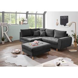 ED EXCITING DESIGN Ecksofa &raquo;Alice L-Form&laquo; mit Hocker & 3 Zierkissen grau 100% Polyester B/H/T: 249cm x 94cm x 175cm, Microvelours, Recamiere links