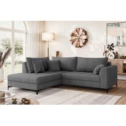 Ecksofa OTTO HOME, B:232cm H:80cm T:190cm, grau, 92% Polyester, 8% Nylon, Wohnzimmer, Sofas, "LEEVKE Design-Sofa mit Ottomane rechts/links