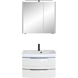 Badm&ouml;bel-Set &raquo;Serie 7045 2-teilig Mineralmarmor-Waschtisch mit LED-Spiegelschrank&laquo; Set, 2 Stk. tlg. wei&szlig; Holzwerkstoff B/H/T: 73,2cmcm x 200cmcm x 