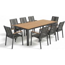 AMBIENTE HAUS Garten-Essgruppe &raquo;Garten 8er Set 220x95cm grau&laquo; Set, 9 tlg. braun Aluminium B/H/T: 220cm x 74cm x 95cm, Polyester