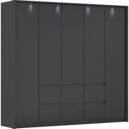Rauch Dreht&uuml;renschrank &raquo;Mainz mit Passepartout&laquo; optional mit Beleuchtung, Au&szlig;ent&uuml;ren mit Push-to-Open Funktion grau Holzwerkstoff B/H/T: 230cm x 212cm