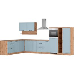 KOCHSTATION Winkelk&uuml;che &raquo;KS-Lana&laquo; Stellbreite 240/380 cm, wahlweise mit E-Ger&auml;ten blau B/H/T: 240cm x 200cm x 380cm,mit Cerankochfeld