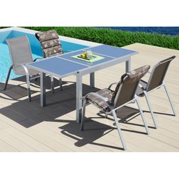 Merxx Garten-Essgruppe &raquo;Amalfi&laquo; 5 Stk. tlg. 4 Sessel, Tisch ausziehbar 90x120-180 cm, Alu/Textil grau Obermaterial: 100% Polyester Einheitsgr&ouml;&szlig;e