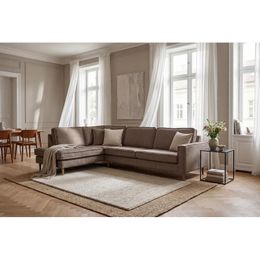 OTTO home Ecksofa &raquo;Pinto Skandi, 290 cm, Chenille, Struktur, Ottomane links / rechts&laquo; mit Keder, Massivholzf&uuml;&szlig;e Eiche ger&auml;uchert, Wellenunterfederung 