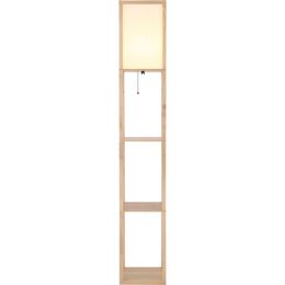 Globo LIGHTING Stehlampe &raquo;TABITHA&laquo; E27 1 Stk. Stehleuchte Holz hell mit wei&szlig;em Textilschirm und Zugschalter beige 1, H: 159cm, 1 Stk.
