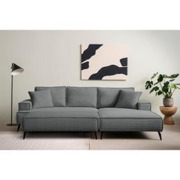 OTTO home Wohnlandschaft &raquo;TVINNU Cord, L-Form, 275 cm, mit Hocker&laquo; stellbar zum Schlafsofa (Krokodilverbinder) grau B/H/T: 275cm x 83cm x 173cm, Cord,