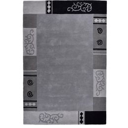 Theko Wollteppich &raquo;Ambadi&laquo; rechteckig 14 mm H&ouml;he reine Schurwolle, handgetuftet, mit Bord&uuml;re, modern grau Schurwolle B : 90cm 1 Stk., 14mm, L: 160cm