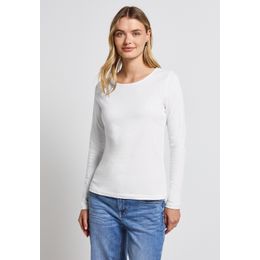Street One Damen Langarmshirt, wei&szlig;, Gr. 44, unifarben, Web, 100% Baumwolle, Shirts, aus reiner Baumwolle