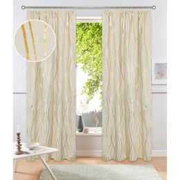 OTTO home Vorhang &raquo;Prag&laquo; Kr&auml;uselband 1 Stk. tlg. Verdunkelungsvorhang, einseitiger Foliendruck mit Wellen gold Polyester 145cm, Kr&auml;uselband, 130cm