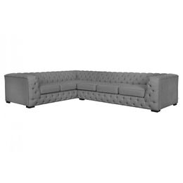 Home Affaire Chesterfield-Sofa &raquo;KALINA L-Form&laquo; hochwertig Chesterfield-Ausf&uuml;hrung grau 100% Polyester B/H/T: 307cm x 67cm x 227cm, Struktur, Ottomane 