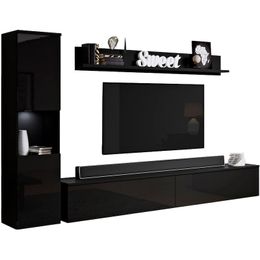 OTTO home Wohnwand &raquo;PARIS, Vitrine T&uuml;ranschlag links/rechts wechselbar&laquo; Komplett-Set, 3 Stk. tlg. schwarz B/H/T: 220cmcm x 130cmcm x 33cmcm