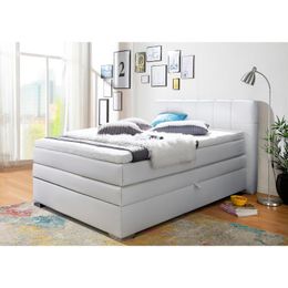 Home Affaire Boxspringbett &raquo;Airdrie&laquo; inkl. Bettkasten und Topper wei&szlig; Kunstleder, Kunststoff, Massivholz Luxus-Kunstleder Kunstleder Kunststoff 