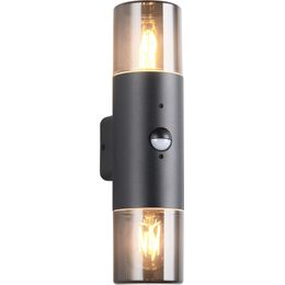 Au&szlig;en-Wandleuchte Trio LEUCHTEN, B:8,5cm H:33cm, schwarz, Leuchten, "HOOSIC, Outdoor Wandlampe exkl 1x E27 max 28W, Hauswand-Leuchte", Garten