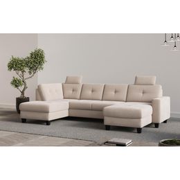 OTTO home Wohnlandschaft &raquo;Varese&laquo; wahlweise mit Schlaffunktion und Bettkasten beige 100% Polyester B/H/T: 304cm x 91cm x 170cm, Luxus-Microfaser 