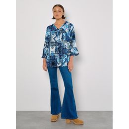 Apricot Damen Blusentop "Bluse mit Schaldruck", blau, Gr. 34, bedruckt, Obermaterial: 100% Viskose CV., Blusen, mit Trompetenarmen