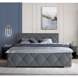Boxbett Home Affaire, L:211cm, grau, Holzwerkstoff, Spanplatte, Komplettbetten, "Alfie, inkl. Bettkasten&Topper", Wahlweise mit Knopfsteppung oder