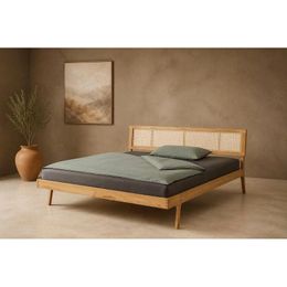 OTTO home Massivholzbett &raquo;H&auml;llevik, Kopfteil h&ouml;henverstellbar, Eiche massiv, mit Wiener Geflecht&laquo; skandinavischer Stil, Made in EU, FSC -zertifiziert,