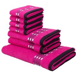 OTTO home Handtuch Set &raquo;Jonnie&laquo; Set 7 Walkfrottee Handt&uuml;cher aus 100% Baumwolle, Handtuchset mit gemusterter Bord&uuml;re pink Walkfrottee, Obermaterial: 