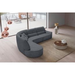 Egoitaliano Ecksofa &raquo;Puffy, extravagant & edel, Retro Designsofa, hoher Sitzkomfort, L-Form&laquo; mit Ottomane, wahlweise mit und ohne elektrischer Relaxfunktion grau 