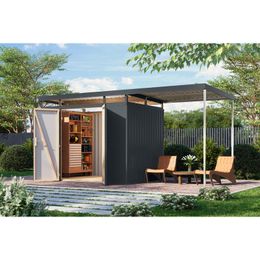 Karibu Ger&auml;tehaus &raquo;Titanium 3 SET mit Anbaudach&laquo; Made in Germany Metall Einheitsgr&ouml;&szlig;e
