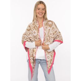 Zwillingsherz Damen Dreieckstuch &raquo;"Blumige Aussichten"&laquo; Florales Muster, Kante Uni, Strick beige Einheitsgr&ouml;&szlig;e