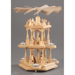 Albin Preissler Weihnachtspyramide &raquo;Christi Geburt, Handwerkskunst aus dem Erzgebirge&laquo; 3 Etagen, Weihnachtsdeko aus Holz beige Holz teilmassiv 41cm