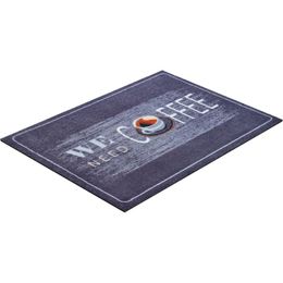 Grund Fu&szlig;matte &raquo;Coffee&laquo; rechteckig 8 mm H&ouml;he Schmutzfangmatte, mit Spruch, In- und Outdoor geeignet, waschbar, den grau Kunstfaser B : 60cm 1 Stk., 8mm, L: 