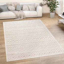 Paco Home Teppich &raquo;Livorno 673&laquo; rechteckig 14 mm H&ouml;he Uni-Farben, Scandi, Rauten Muster, Hoch-Tief Effekt, Outdoor geeignet beige Polypropylen B : 200cm 1 Stk.,