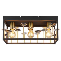 Globo LIGHTING Deckenleuchte &raquo;LISBON&laquo; E27 1 Stk. Schwarze Deckenleuchte mit Goldakzenten, K9 Kristalle, LED 3x E27 3, H: 20cm, 1 Stk.