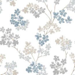 SUPERFRESCO EASY Vliestapete &raquo;Bailey - Blumen&laquo; gebl&uuml;mt glatt Blau/Grau - 10m x 52cm blau Vlies B/L: 0,52m x 10m