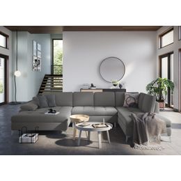 Sit & More Wohnlandschaft SIT & MORE, B:346cm T:201cm, grau, Sofas, "Latigo U-Form", mit Mega-Recamiere, wahlweise mit Schlaffunktion und Bettkasten