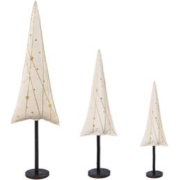 CREATIV DECO Dekobaum "Weihnachtsdeko", B/H/T: 17cm x 55cm, beige, Wohnzimmer, Dekofiguren, aus Samtstoff mit Applikationen in 3 Gr&ouml;&szlig;en: 30x9, 40x13,