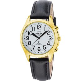 MASTER TIME Damen MASTER TIME Funkuhr &raquo;Sprechende Funkuhr&laquo; Quarzuhr, Armbanduhr, Damenuhr, Lederarmband, analog schwarz Einheitsgr&ouml;&szlig;e