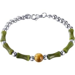 Firetti Armband &raquo;Schmuck Geschenk Edelstahl Armschmuck Erbskettengliederung Natursteine&laquo; mit Jade, Tigerauge gr&uuml;n 20cm, Edelstahl