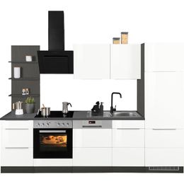 KOCHSTATION K&uuml;chenzeile &raquo;KS-Brindisi&laquo; Breite 280 cm, wahlweise mit E-Ger&auml;ten, mit MDF-Fronten und Regal wei&szlig; B/H/T: 280cm x 200cm x 60cm, ohne E-