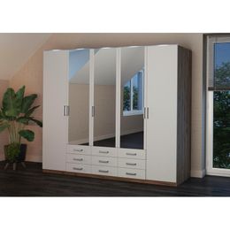 Priess Kleiderschrank &raquo;Amsterdam, viel Stauraum durch viele Schubk&auml;sten, Spiegelt&uuml;ren&laquo; Optional mit LED-Beleuchtung, Made in Germany wei&szlig; 