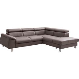 COTTA Ecksofa &raquo;Komaris L-Form, B: 249 cm&laquo; mit Kopfteilverstellung, optional Schlaffunktion, Bettkasten & Licht braun Microfaser PRIMABELLE (100% 