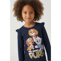 name it M&auml;dchen Langarmshirt "NMFJABA PAW LS TOP NOOS CPLG", blau, Gr. 86, bedruckt, unifarben, Jersey, Obermaterial: 95% Baumwolle, 5% Elasthan,