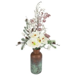 I.GE.A. Winterliche Kunstpflanze &raquo;Gesteck mit Amaryllis in Vase aus Keramik, Kunstblumen-Arrangement,&laquo; Weihnachtsdeko mit Bl&uuml;ten, Zweigen mit Zapfen, 