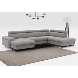COTTA Wohnlandschaft &raquo;Emma U-Form, B: 328 cm&laquo; mit Kopfteilverstellung, optional Schlaffunktion & Bettkasten grau B/H/T: 328cm x 97cm x 215cm, Struktur