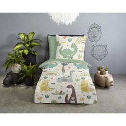 Good Morning Babybettw&auml;sche &raquo;Quint&laquo; 2 Baumwolle, Renforc&eacute;, Wendeoptik, Kind, Baby, Dino bunt Renforc&eacute;, Obermaterial: 100% Baumwolle B/L: 120cm x 150cm