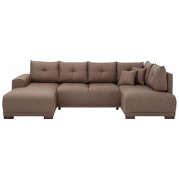 Home Affaire Wohnlandschaft &raquo;Viborg U-Form&laquo; mit Regal in der Armlehne, wahlweise mit Bettfunktion braun Filzoptik (100% Polyester);Struktur (100% 