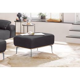 W.Schillig Polsterhocker &raquo;run&laquo; mit elegantem Holzsockel, F&uuml;&szlig;e in Silber matt, Breite 75 cm grau Flachgewebe W82 Q2 (74% Polyacryl, 26% Polyester) 