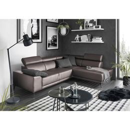 3C Candy Ecksofa &raquo;Greve modern und bequem, inkl. manueller Kopfteilverstellung, L-Form&laquo; wahlweise mit motorischem Sitzvorzug grau 100% Leder B/H/T: 
